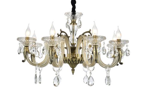 LAMPALUX CAM KOLLU METAL KLASİK 8 KOLLU AVİZE ANTİK SARI 65 CM FİYATI - Vivense