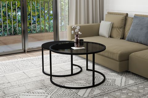 BORA ORTA SEHPA, SİYAH AYAK, FÜME CAM, İKİLİ FİYATI - Vivense