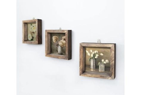 MASİF AHŞAP ÇERÇEVELİ ÜÇLÜ TABLO, FLOWERS