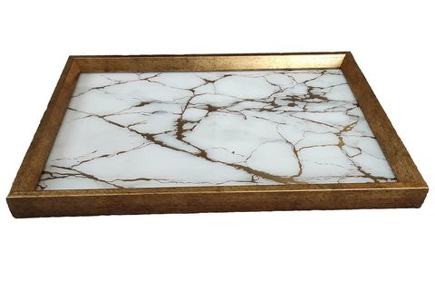 ARTE CASERO CAM BASKI BEYAZ MERMER TEPSİ 32X46 CM FİYATI - Vivense