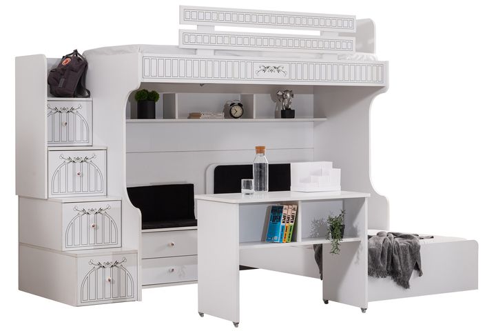 London Bunk Bed & Study Desk, 90 x 190 cm, White | Vivense London