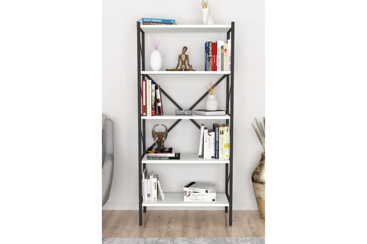 Mercia 5 Tier Bookcase, White | Vivense London