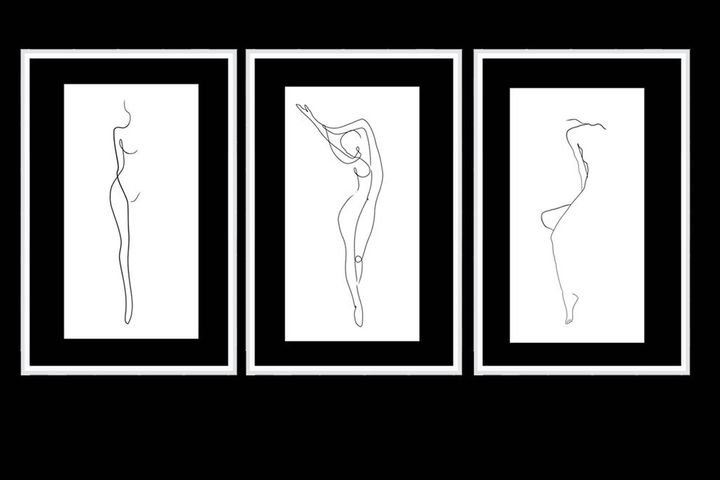 Minimal Lady Line Art Print with Frame, Triptych | Vivense London
