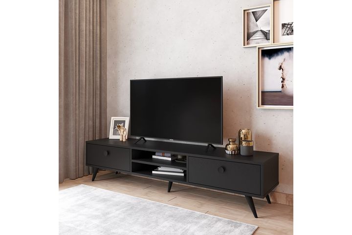 Robin Home Aria TV-Meubel met Houten Poten, 175 cm, Zwart | Vivense België