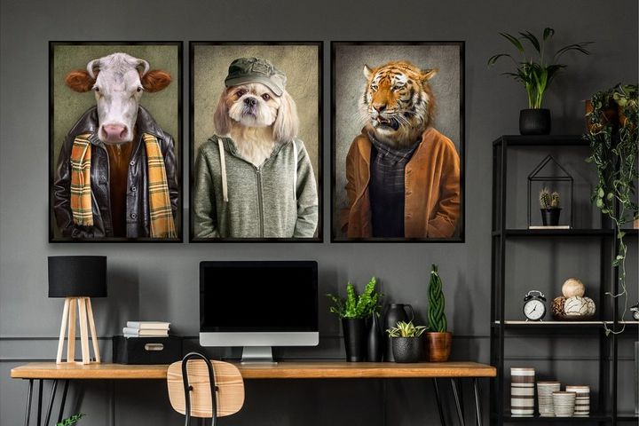 Clothed Animals Art Print with Frame, Triptych | Vivense London