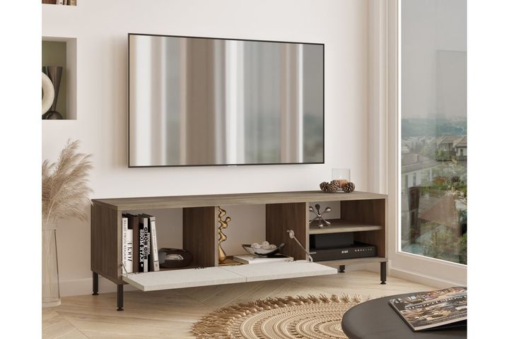 Retro TV Unit, 140 cm, Dark Wood & Black | Vivense London