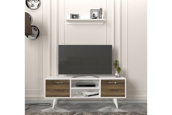 Likia TV Unit, 120 cm, White & Walnut | Vivense London