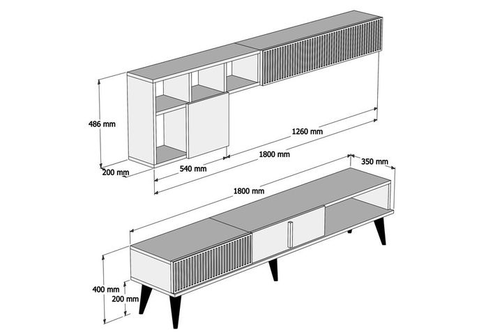 Milan TV Unit, 180 cm, Walnut & White | Vivense London