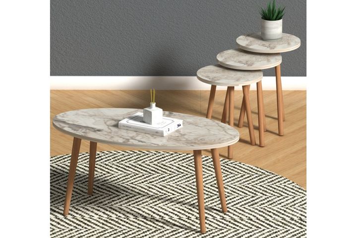 Elips Coffee Table Set, Walnut | Vivense London