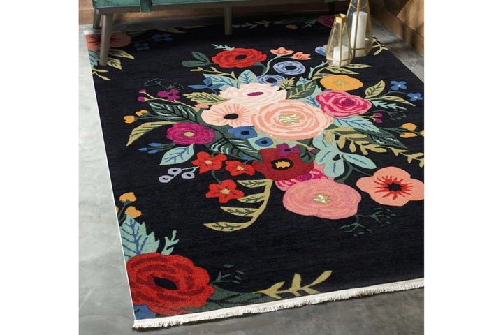 Cobbler Floral Woven Rug, 60 x 120 cm, Black | Vivense London