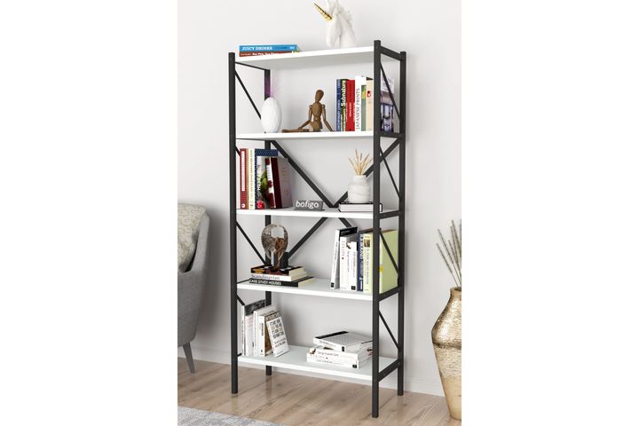 Mercia 5 Tier Bookcase, White | Vivense London