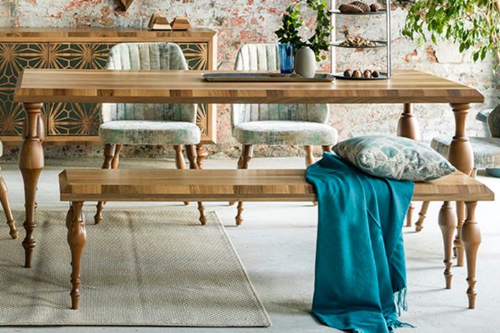 Maria 6-8 Seat Fixed Dining Table, Dark Wood | Vivense London