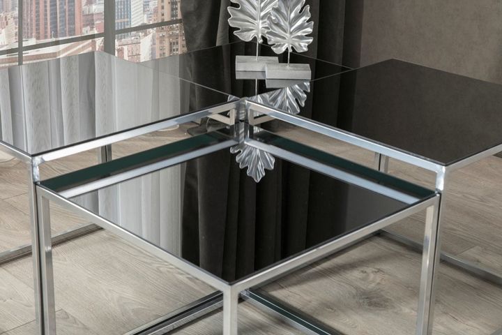 Naples Coffee Table Set, Silver | Vivense London