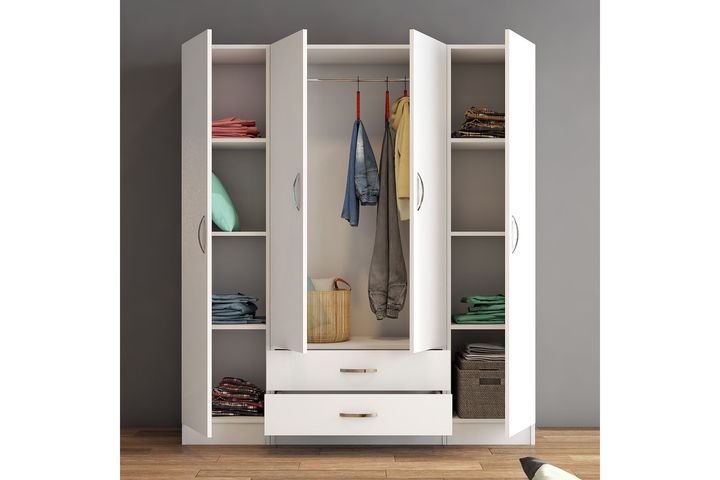 Jennie 4 Door Wardrobe, White | Vivense London