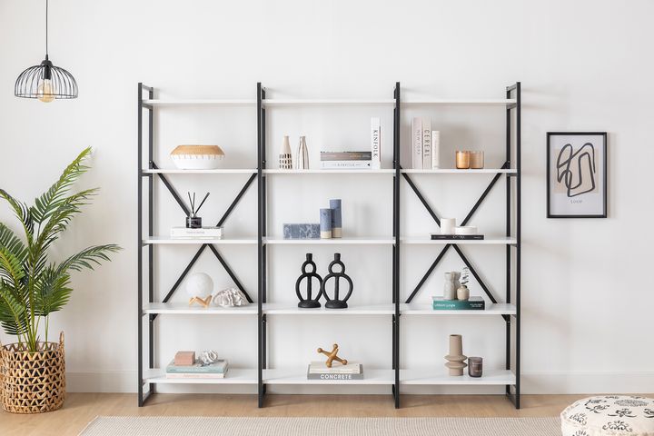 Nilamu Wide Bookcase, 170 cm, White | Vivense London