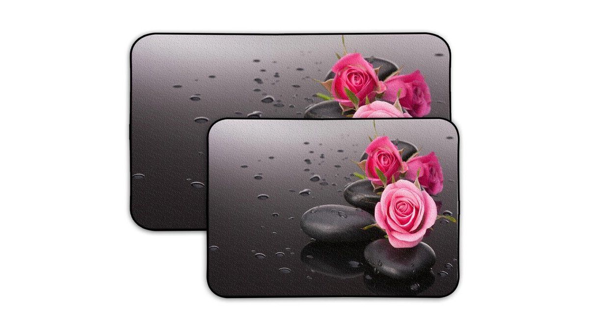 Pineda Pink Rose Spa Stone 2 Piece 3 Design Bathroom Mats, 50 x 60 cm ...