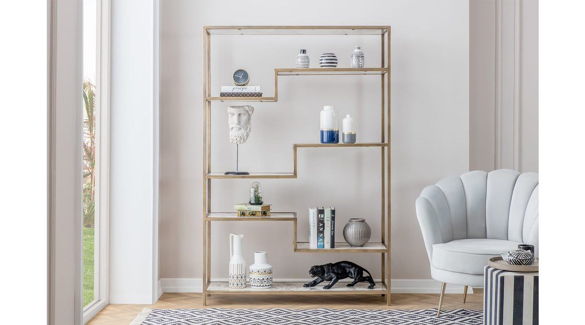 Kovová knihovna v dekoru mosazi Tourra | Vivense Česká republika