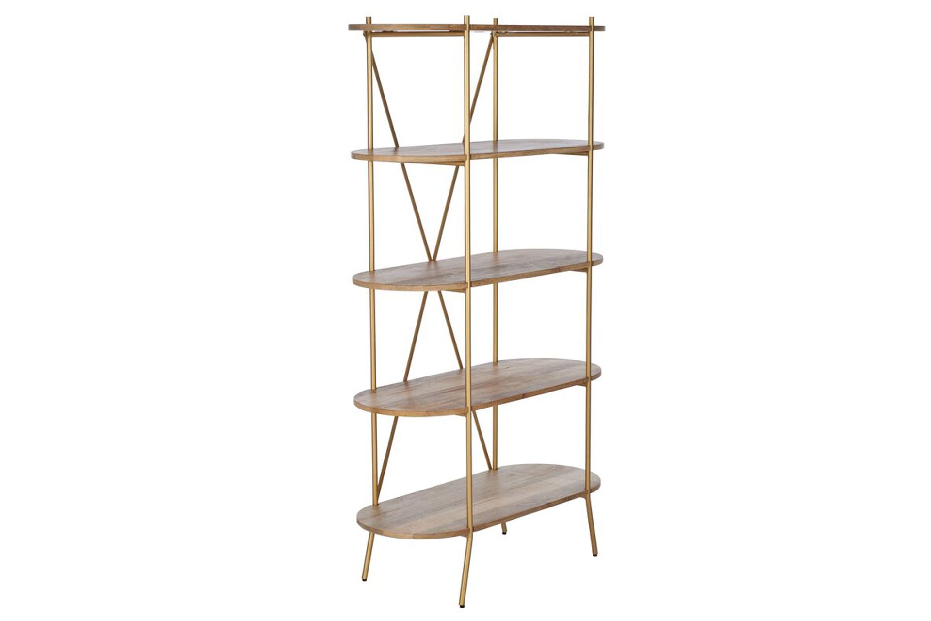 Marea Bookcase, 90 cm, Light Wood & Gold | Vivense London